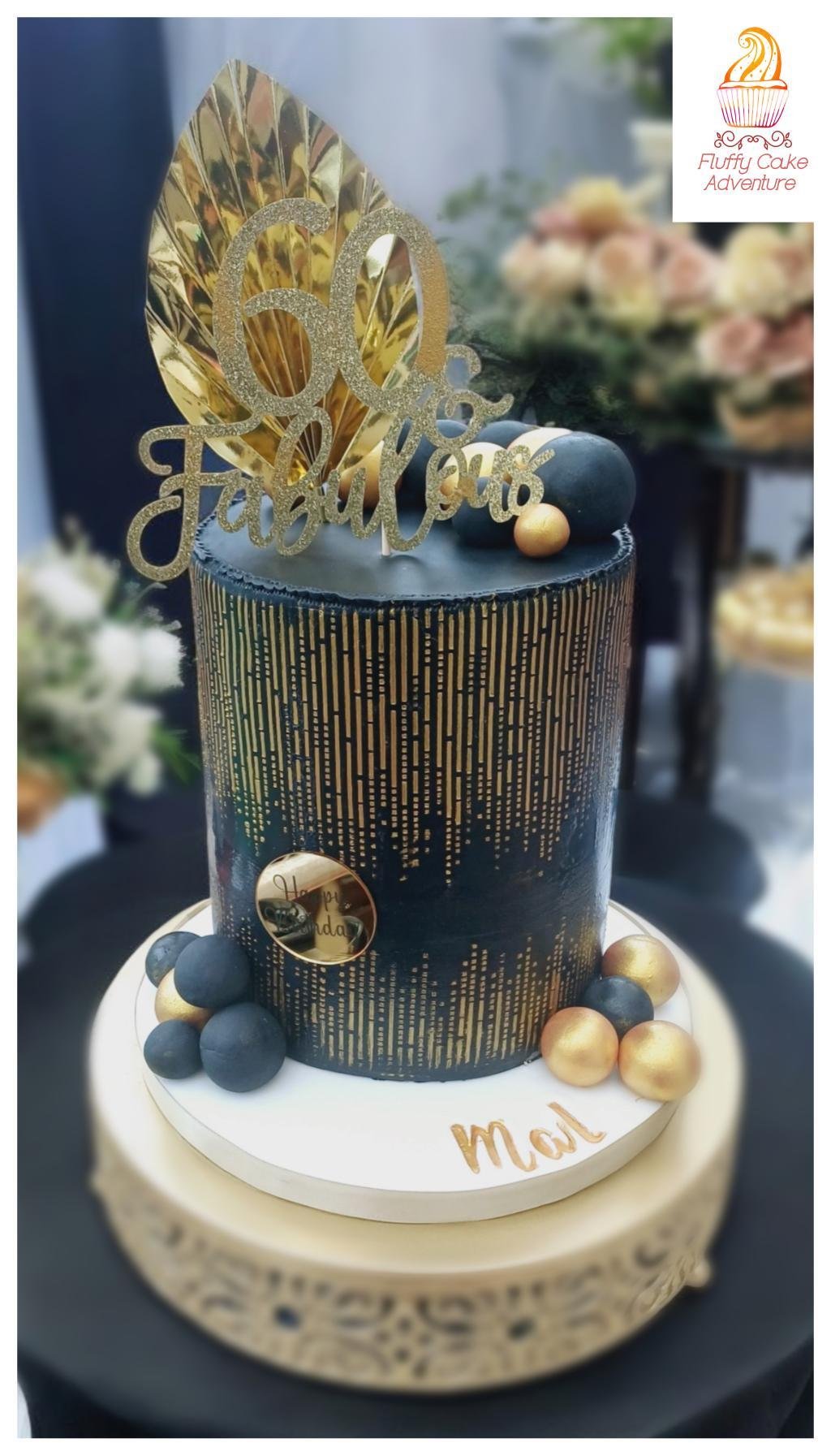 Gold & Black Sophisticated Celebration Cake - Caketu.com